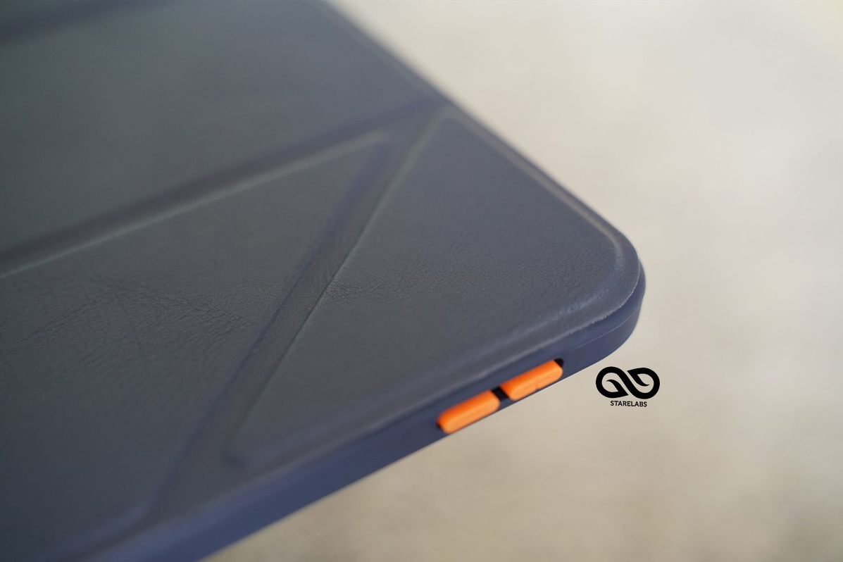 iPad Pro 11 inch Blue leather Case with Orange Buttons and transparent ...