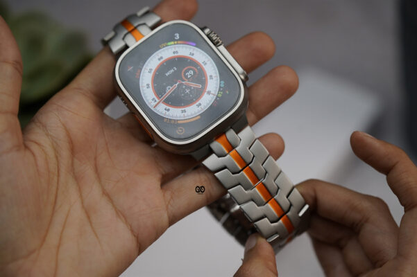 Titanium/Orange Link Chain Strap For Apple Watch 49 MM Series Ultra ...