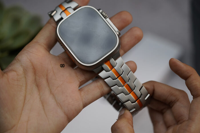 Titanium/Orange Link Chain Strap For iWatch 49MM For Series Ultra ...